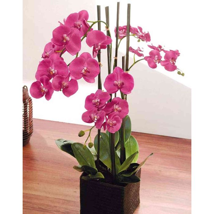 Orchidea phalaenopsis artificiale XIUMARA, cesto di vimini, rosa, 90cm